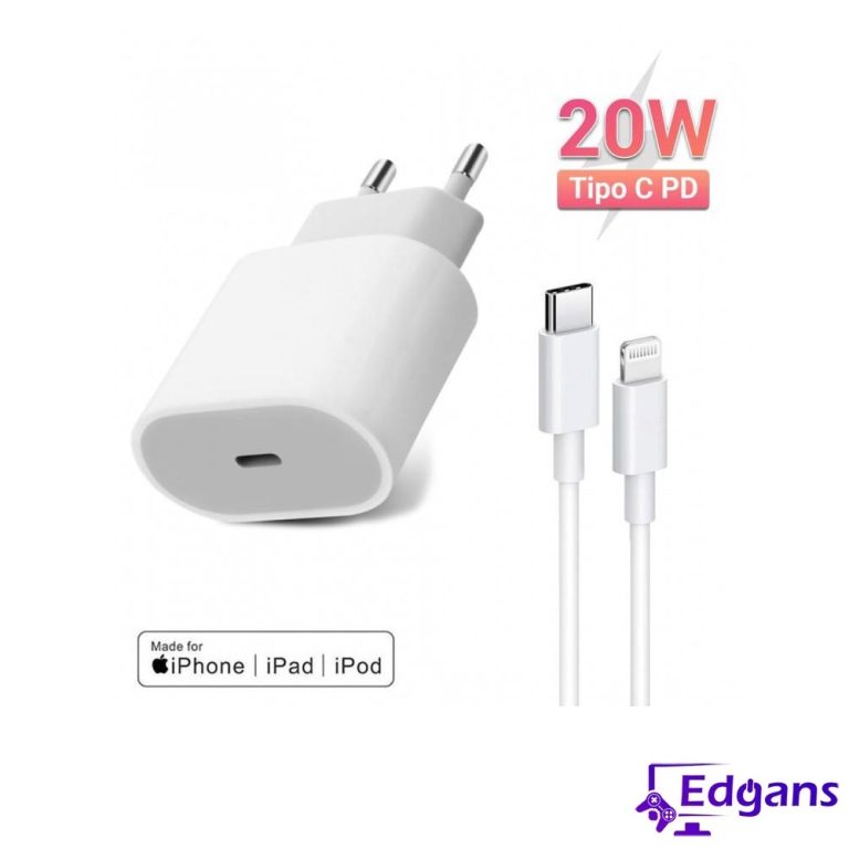 CARGADOR RAPIDO IPHONE 20W + CABLE LIGHTNING A TIPO C